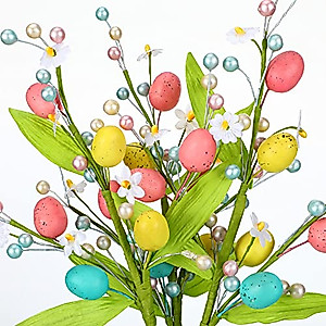 6 Pack Artificial Easter Flower Easter Spray with Easter Eggs and Berries Decorative Spring Floral Stems Speckled Easter Picks Branches for Floral Arrangement Centerpiece Wreath Decoration