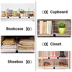 HAVIGET Acrylic Shelf Dividers for Closet Organization - Cabinet and Bookshelf Organizer for Shirt, Handbag, Sweater, Purse and Books - Plastic Separator in Kitchen, Bedroom, Garage (Black, 8 Packs)