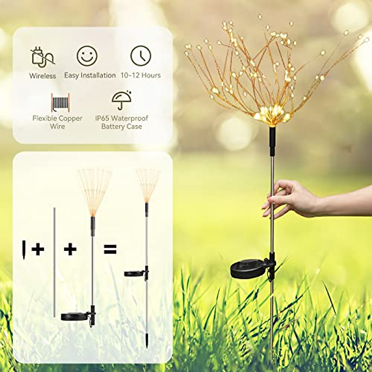 Lanthium Firework Solar Lights Outdoor, 6 Packs with 630 LEDs and Flexible Copper Wire, 2 Lighting Modes Solar Firework Lights Outdoor Waterproof for Garden, Landscape, Passage, Decor