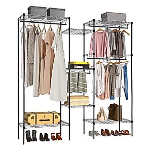 Garment Rack Metal Clothes Rack Large Armoire Storage Portable Closet Shelves Wire Clothing Rack Multiple Assembly Methods with 4 Hanger Rod 4 Large Shelves 3 Small Shelves, Max Load 830 LBS, Black