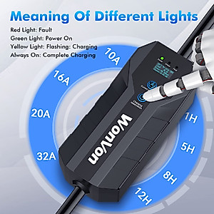 WonVon 32 Amp Level 2 EV Charger,23 Ft Portable Charger with NEMA 14-50P 240V J1772 Charging Cable, Adjustable&Smart Timing Charging in EV Charging Station.