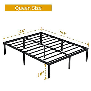 Maenizi 16 Inch Queen Bed Frame No Box Spring Needed, Heavy Duty Metal Queen Platform Bed Frame Support Up to 3000 lbs, Easy Assembly, Noise Free, Black