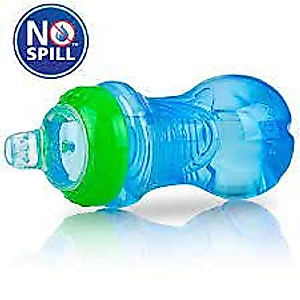 Nuby No Spill Easy Grip Trainer Cup 10 oz (Pack of 2, Blue/Green)