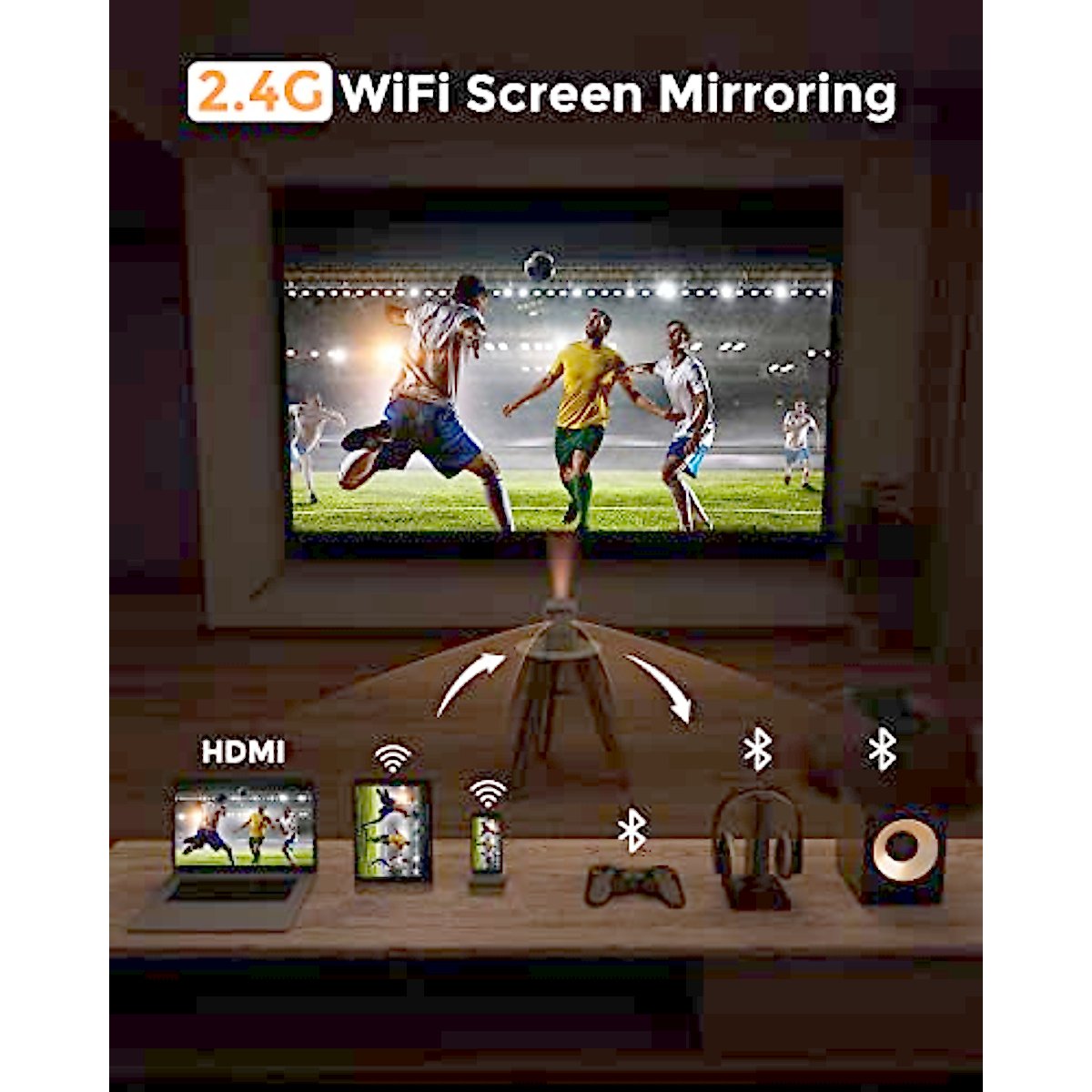 POKITTER Orca Mini Portable Projector with WiFi and Bluetooth, Android TV 9.0 with 5000+ Apps, 9000 Lumens, Native 1080P & 4K Supported, 4D Keystone Correction, 6W Speaker, 120" Image, HDR 10, T2 Max