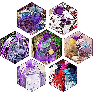 G2PLUS Organza Gift Bags with Drawstring 5''x 7' 100 PCS Organza Jewelry Bags, Sheer Drawstring Gift Pouches for Christmas Wedding Party Favors (Purple)