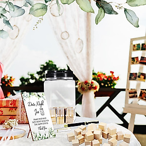 Lineshading Wooden Wedding Game Sign Bridal Shower Games Date Night Game Wishes Advice Sign 50 Wooden Block with 2 Pens 1 Game Sign 1 Date Night Jar for Couples Guests Wedding Bridal Shower(Leaf)