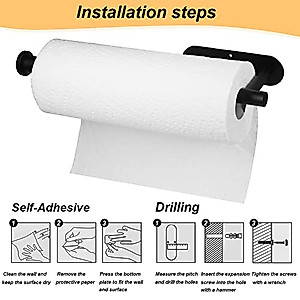 Kitchen Paper Towel Holder, Black Paper Towel Holder Under Cabinet Paper Towel Dispenser Wall Mount Self-Adhesive or Drilled for Bathroom Rv Garage