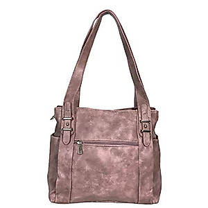 Zzfab Multi Pockets Double Handles Faux Leather Concealed Carry Purse with Hidden Locking Zipper Mauve