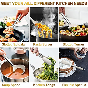 Kitchen Utensils Set-Umite Chef 26 Pcs Silicone Cooking Utensil Set for Nonstick Cookware-Large Silicone Spatulas Set, Stainless Steel Handle-Cream Kitchen Tools, Dishwasher Safe