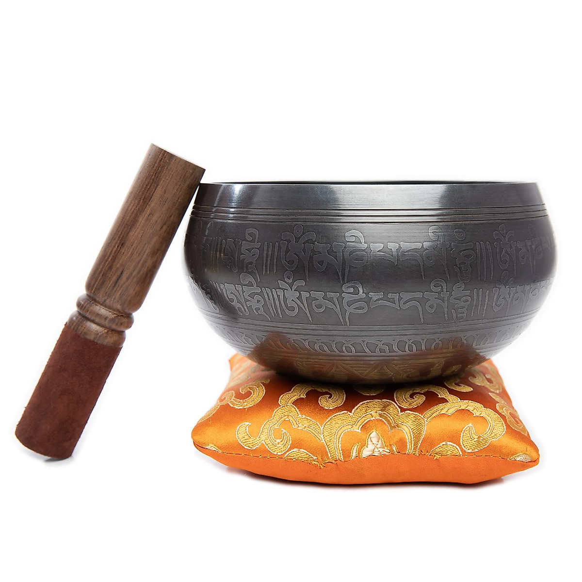 Tibetan Singing Bowl Set - Easy To Play Authentic Handcrafted For Meditation Sound Chakra Yoga Healing 4 Inches By Himalayan Bazaar (Black & Orange)
