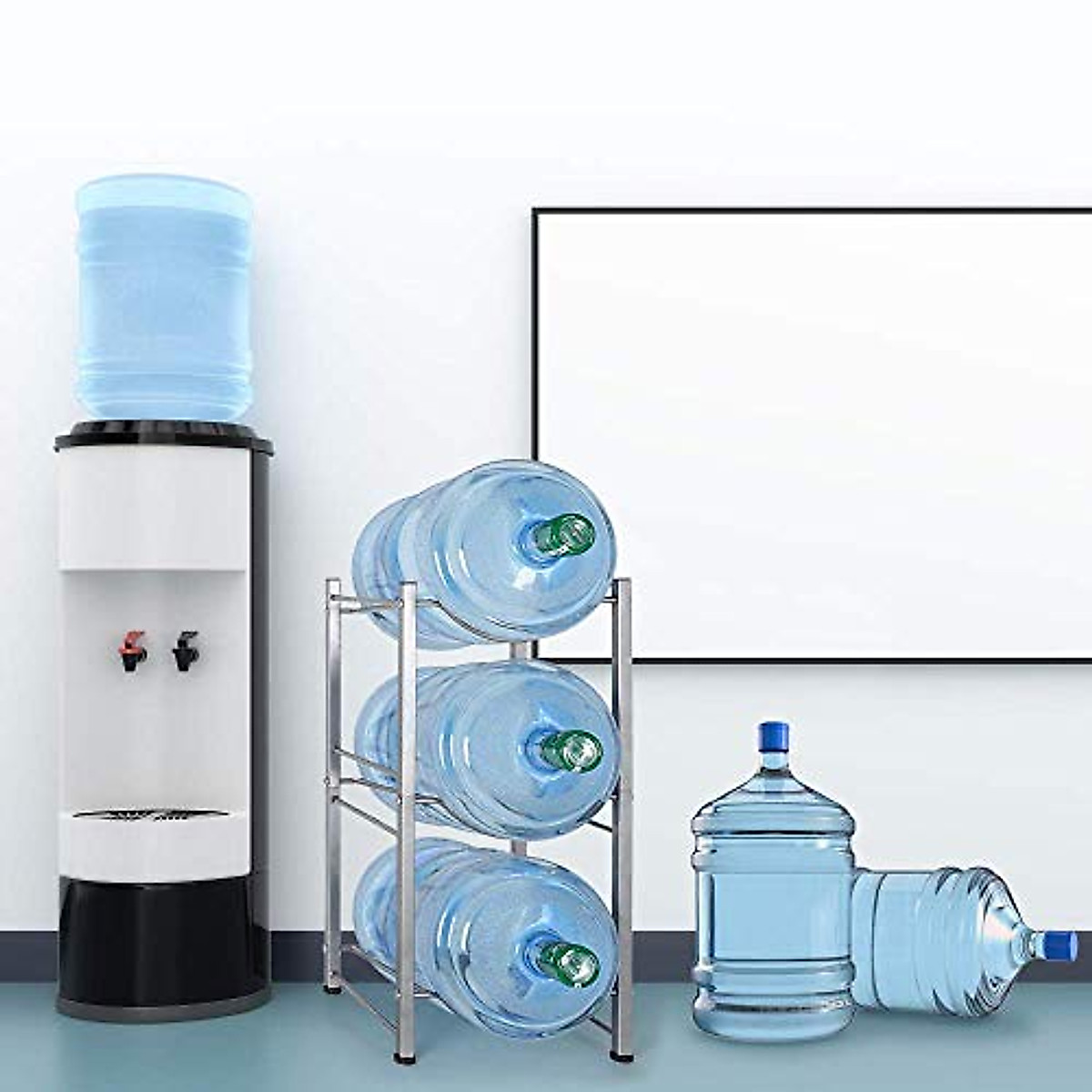 Water Cooler Jug Rack, 3-Tier Water Bottle Storage Rack 5 Gallon Detachable Heavy Duty Water Bottle Shelf for Home Office Kitchen Organization Silver