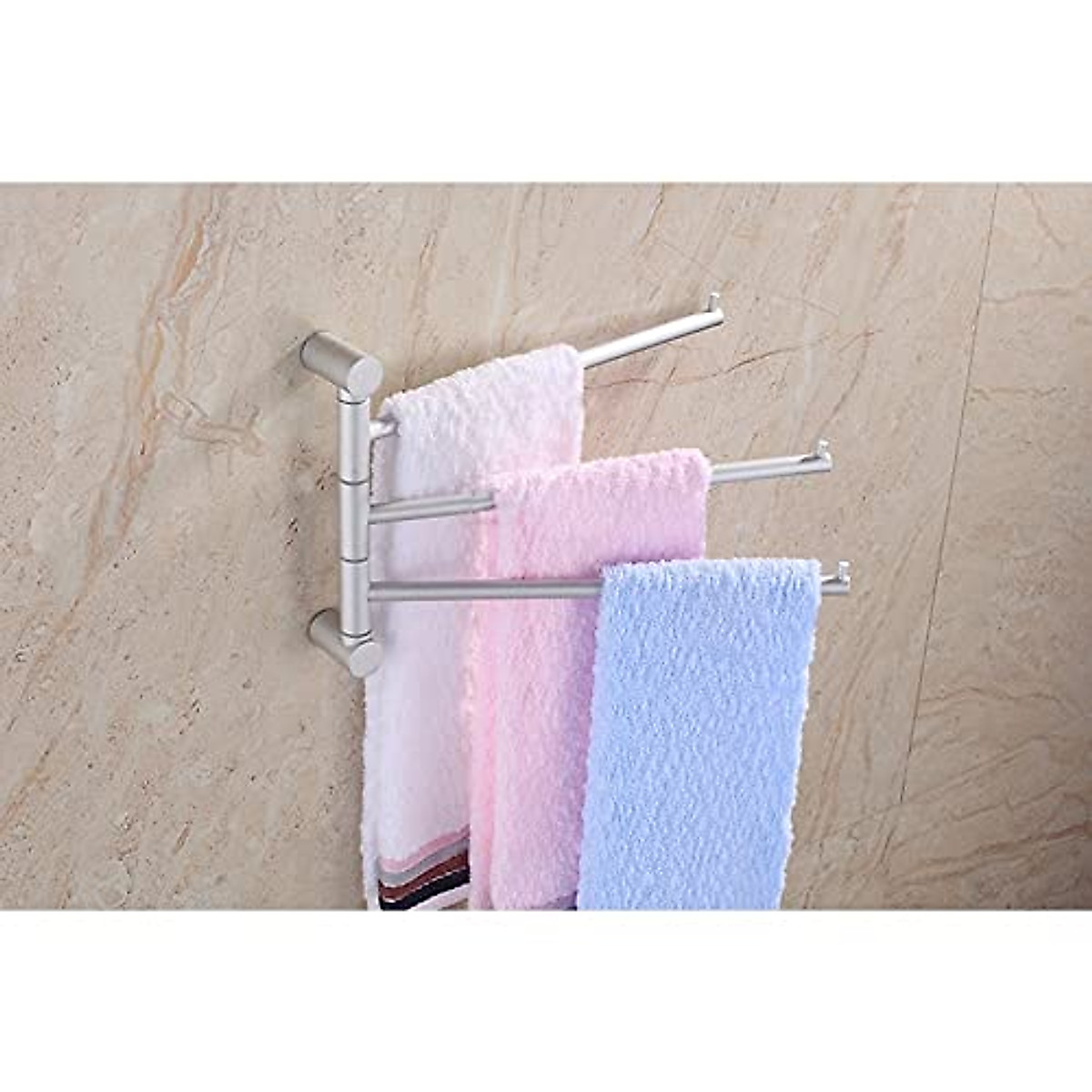 Towel Racks, Towel Rack 360 Degree Rotatitowel Rack Anti-Rust Activity Towel Holder Space Aluminum Towel Rack Wall Mounted Towel Rack Bathroom Kitchen Organizer Towel Stack/3 Rail/a