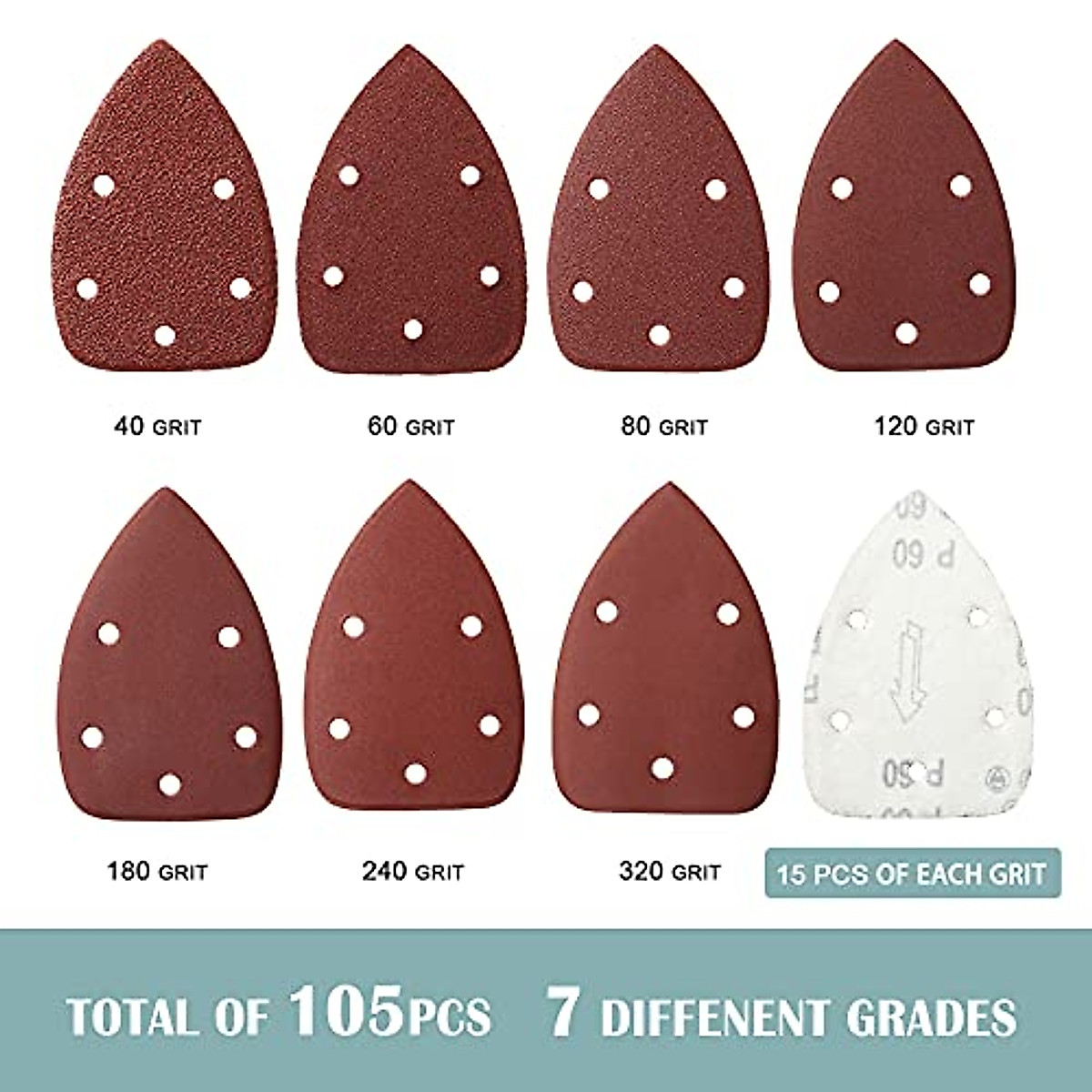 105 PCS Mouse Sander Sandpaper Assortment Palm Sander Sandpaper Detail Sander Sandpaper Hook and Loop 40/60/80/120/180/240/320 Grit Mouse Sandpaper