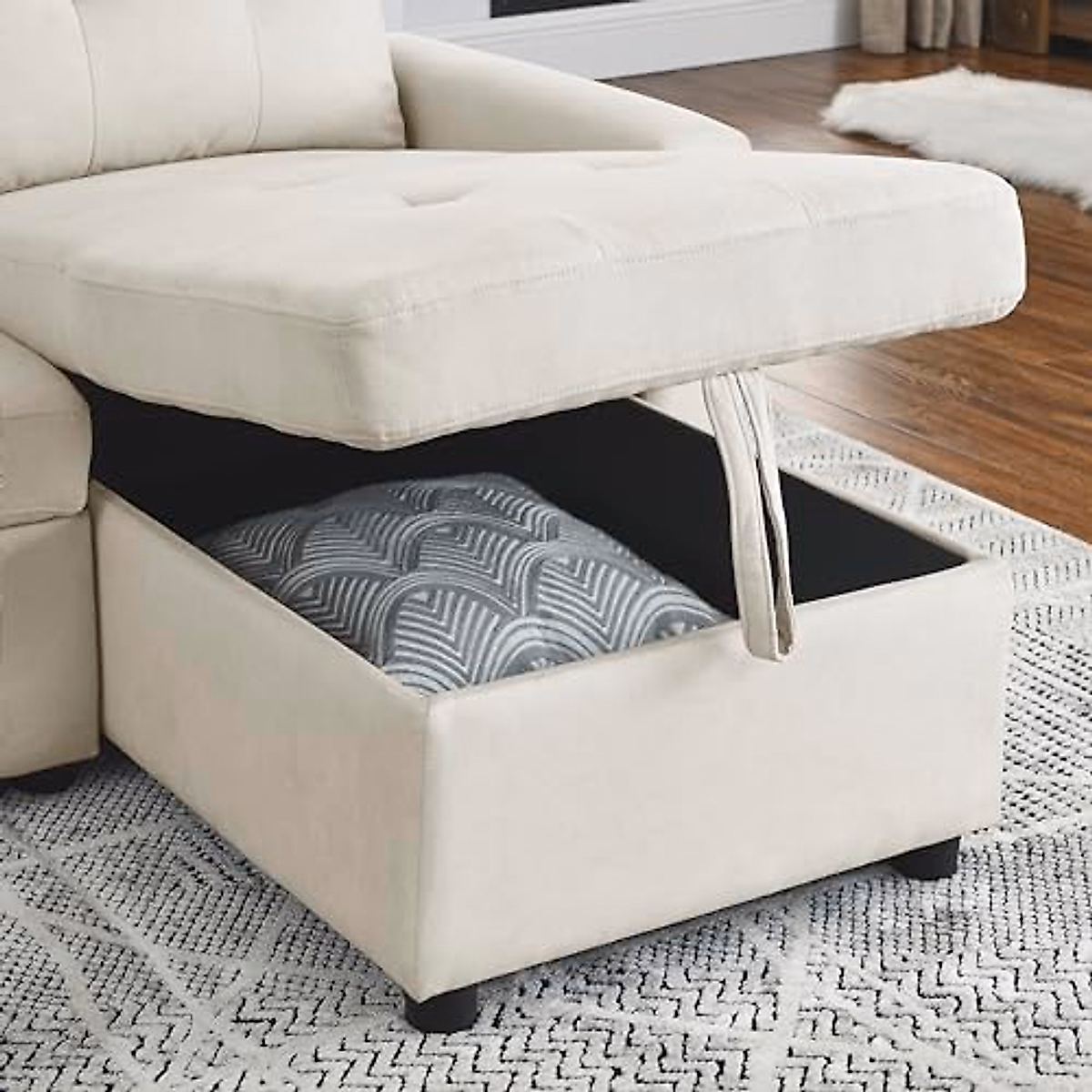 Reversible Sectional Sofa with Pull-Out Sleeper Bed, L-Shape 3-Seater Convertible Corner Sofa&Couches with Storage Chaise and Side Pockets ,Button Tufted Upholstery Couch for Living Room Furniture