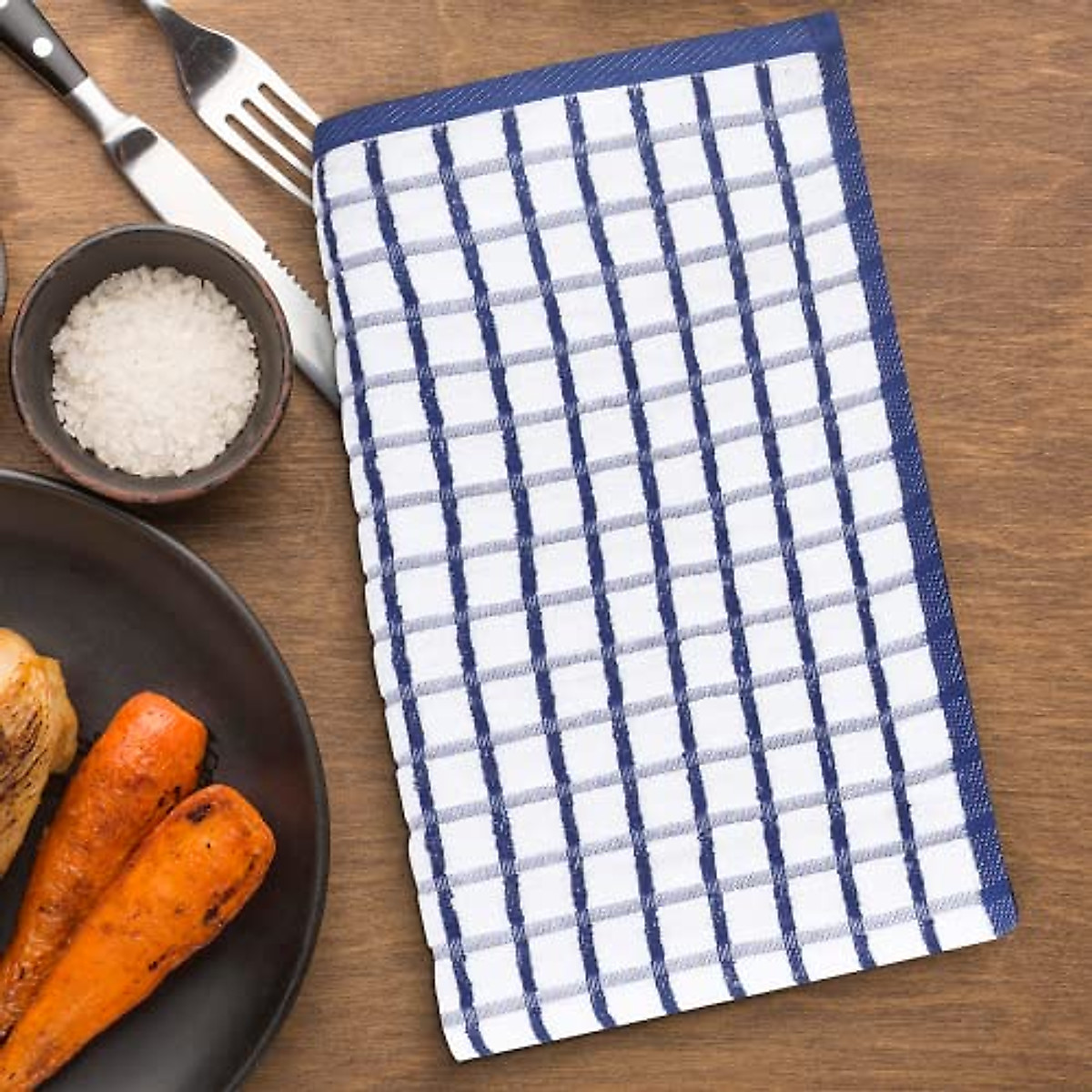 Urban Villa Kitchen Towels Blue/White Set of 3 Terry Kitchen Towels 100% Cotton Ultra Soft Size 20X30 Inches Highly Absorbent Over Sized KitchenTowels with Hanging Loop KitchenTowels