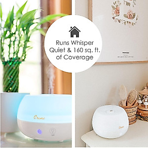 Crane Small Ultrasonic Diffuser and Air Humidifiers for Bedroom and Office, .2 Gallon Cool Mist Humidifier for Personal Use, No Humidifier Filters Needed, White