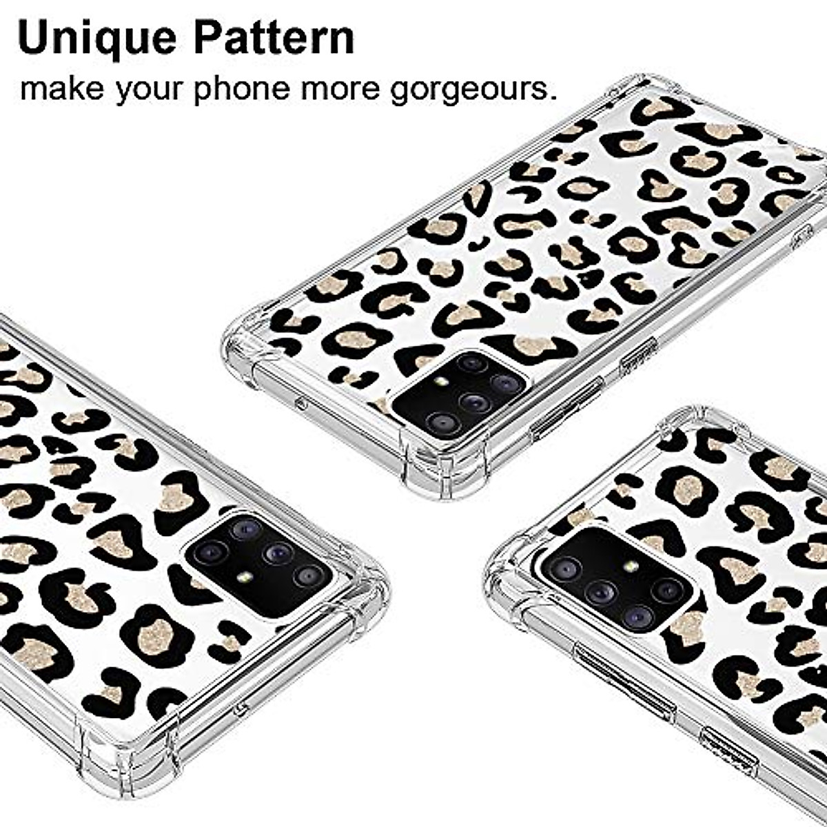 KANGHAR for Samsung Galaxy A51 5G Black Leopard Cute Pattern Shockproof Clear Four Corners Cushion Durable Hard PC + Soft TPU Bumper Anti-Scratch Full Body Protection Crystal Cover-6.5inch