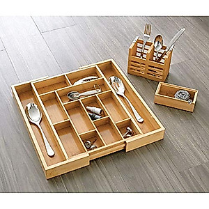 iDesign Formbu Bamboo Silverware Caddy Utensil Holder for Kitchen Countertops, Cabinets, Dining Table, Patio, 6.5" x 2.36" x 5.12", Beige