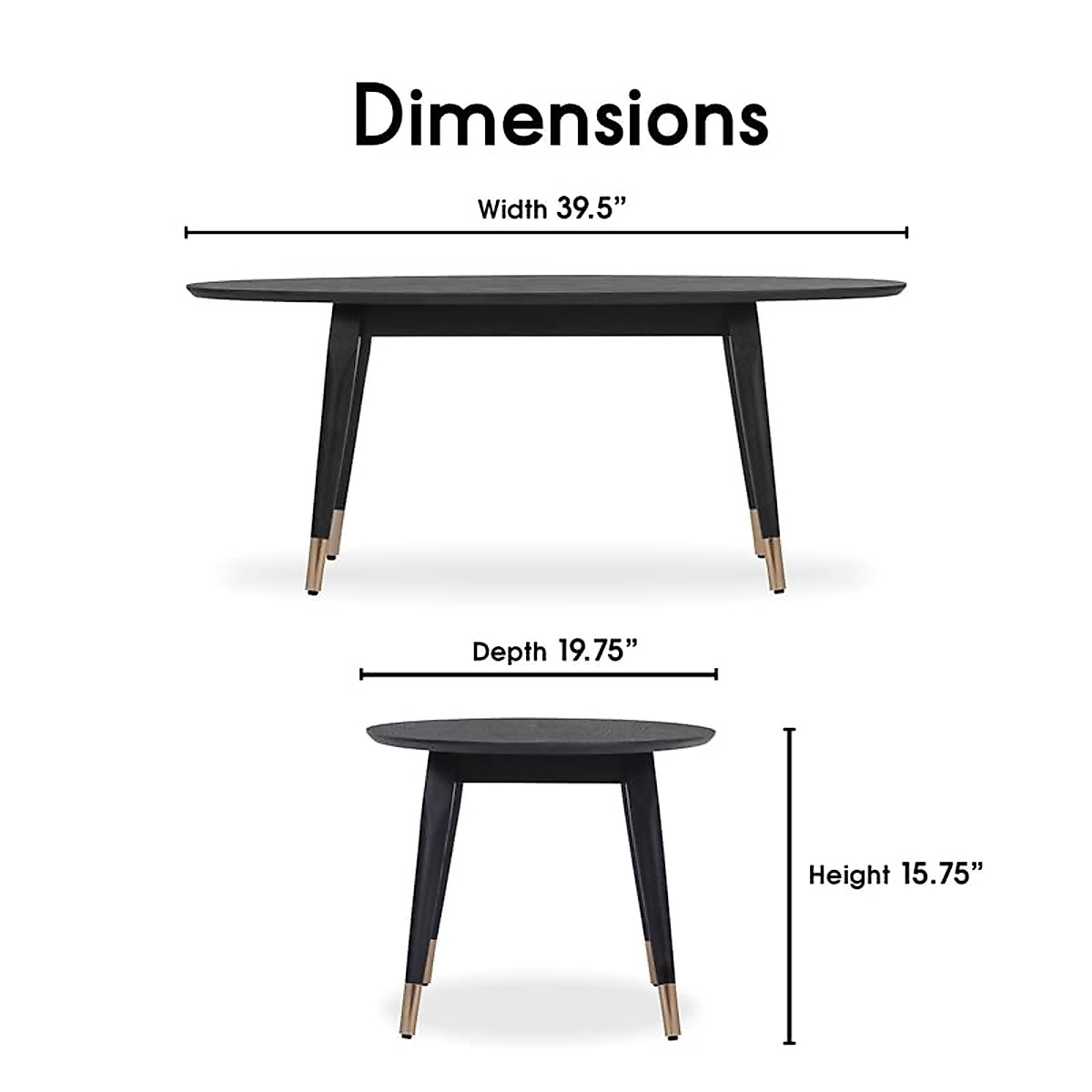 Elle Decor Clementine Mid-Century Modern Living Room Furniture Collection, Oval Coffee Table, Cocoa 39.37 in x 19.69 in x 15.75 in
