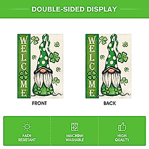 AVOIN colorlife Welcome St Patricks Day Garden Flag 12x18 Inch Double Sided, Leprechaun Gnome Shamrock Lucky Clover Holiday Yard Outdoor Flag