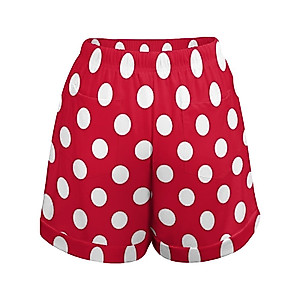 KS-QON BENG Women's Shorts Polka Dot Red Print High Waist Short Pants with Pockets Casual Beach Pants