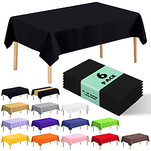 6 Pack Premium Disposable Plastic Tablecloth 54" x 108" Party Table Cloths Disposable for 6 to 8 Foot Tables Indoor or Outdoor Parties Birthdays Weddings Christmas Anniversary Buffet Table (Black)