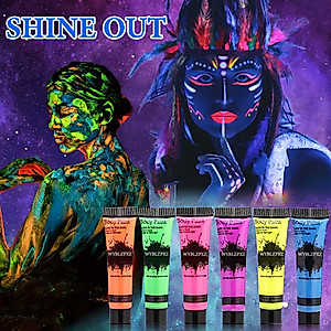 WYBLZPXZ 6 Pcs Glow in Dark Face Body Paint,Black Light Glow Makeup Set Neon Fluorescent,Glow Blacklight Body Face Paint Set Face Painting for Music Festivals Party Halloween