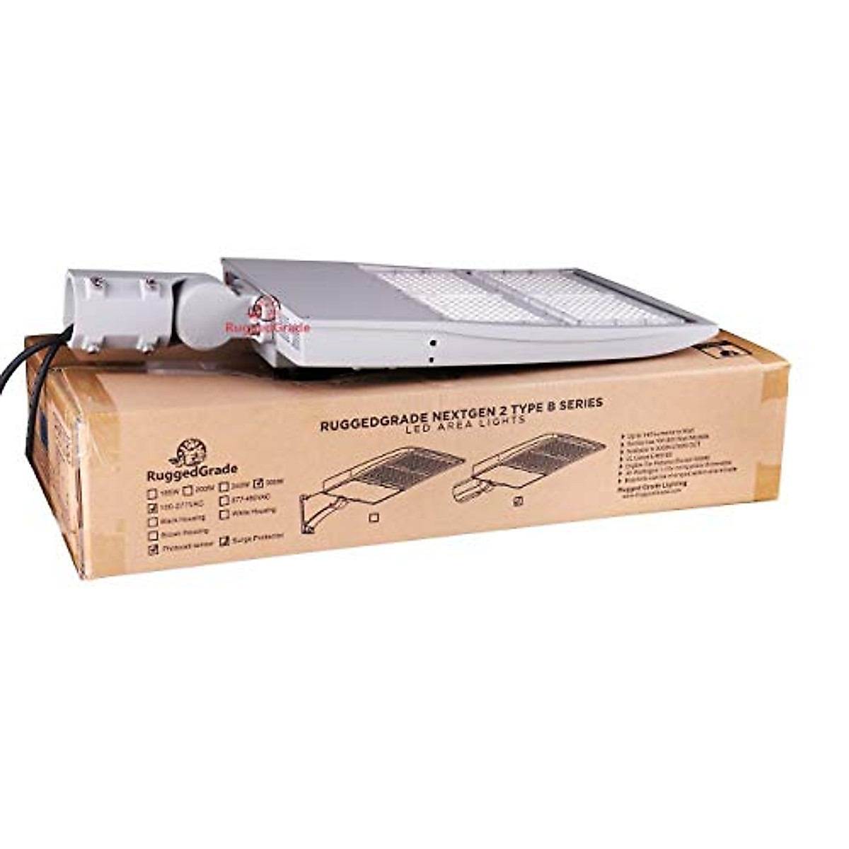 300 Watt LED NextGen II Parking Lot Lights – 40,000 Lumens – Super Efficiency 130 Lumen to Watt - 5000K - with Photocell - Silver/Gray Housing