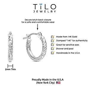 14k Gold Hand Engraved Diamond-cut Round Hoop Earrings (White Gold)…