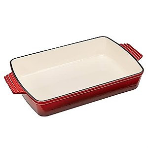 AmazonCommercial Enameled Cast Iron 13-Inch Roasting/Lasagna Pan, Red