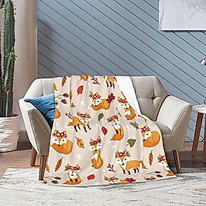 Cute Fox Blanket Soft Fleece Throw Blanket Cozy Fuzzy Warm Flannel Plush Throw Blankets for Couch Bed Sofa All Season Gift 50"X40"