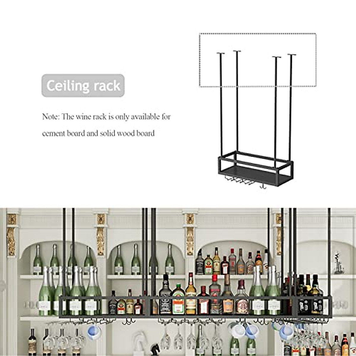 Ceiling Hanging Wine Rack Glass Bottle Goblets Display Holder Storage Shelf Adjustable Industrial Black Wine Wall Mounted Racks Bar Unit Floating Shelves (Size : 80x25x21cm)