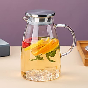 Kyraton Water Pitcher with Removable Lid 68oz/2.0L, Hot and Cold Beverages Clear Glass Pitcher, Easy Clean Heat Resistant Borosilicate Glass Jug for Tea Cafe Lemonade Milk Juice