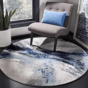 SAFAVIEH Galaxy Collection 8' Round Blue/Grey GAL117M Modern Abstract Non-Shedding Living Room Dining Bedroom Foyer Area Rug