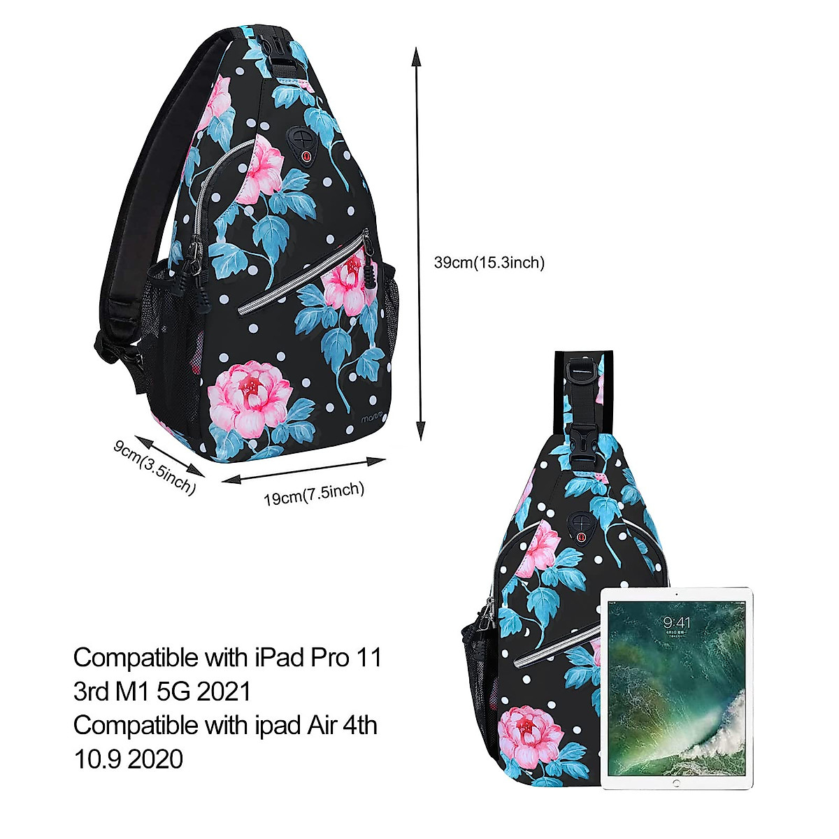 MOSISO Sling Backpack, Multipurpose Travel Hiking Daypack Impatiens Rope Crossbody Shoulder Bag, Black