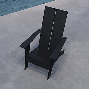 Merrick Lane Piedmont 2 Slat Poly Resin Adirondack Chair - Black - Modern Design - Indoor/Outdoor