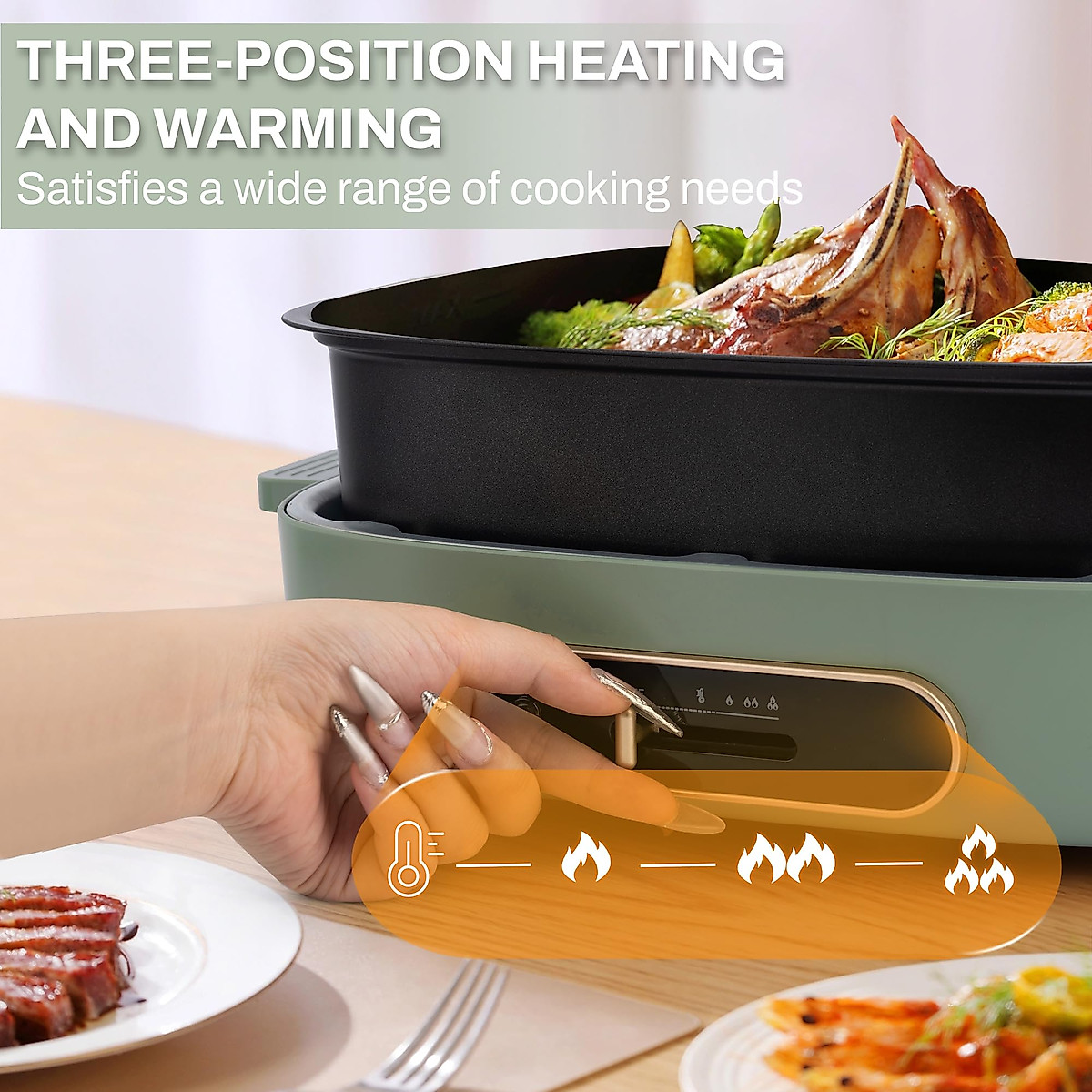 SUSTEAS 2 in 1 Electric HotPot with Removable Grill Pan, Non-Stick Skillet & 4L Shabu Shabu Pot,1200W with Slide Power Control for Frying,Grilling,Outdoor Camping BBQ, Family & Friend Gathering Party