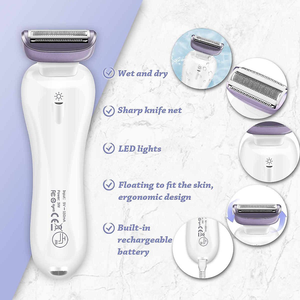 ISTON Electric Razor for Women, Rechargeable Wet and Dry Painless Womens Shaver Body Hair Remover for Legs Underarms and Bikini Trimmer Cordless Waterproof Lady Shaver with LED Light