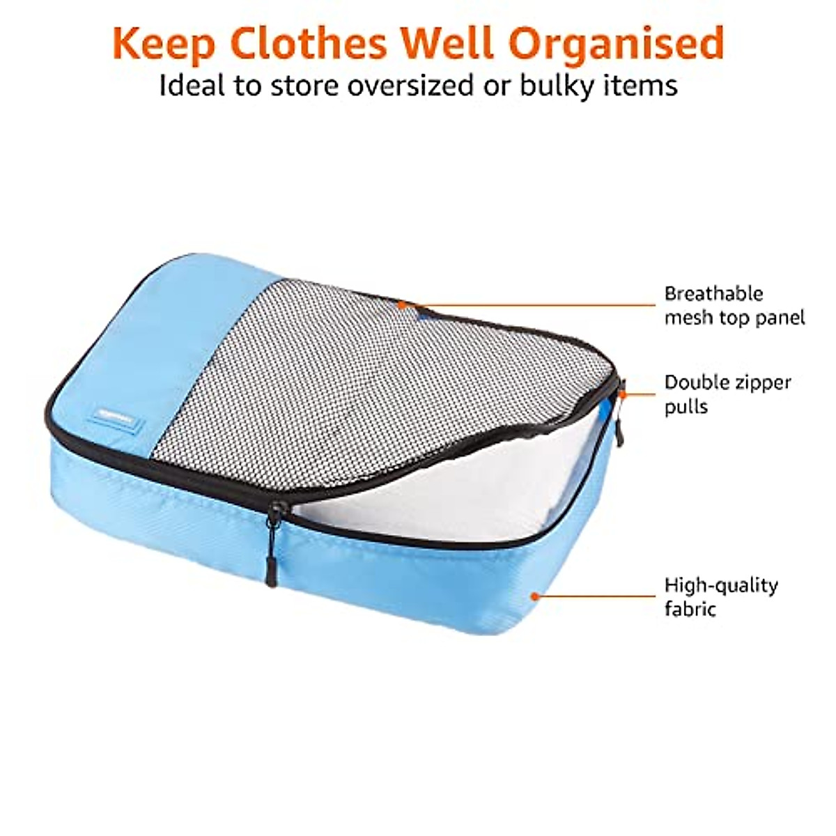 Amazon Basics 4 Piece Packing Travel Organizer Cubes Set - Medium, Sky Blue