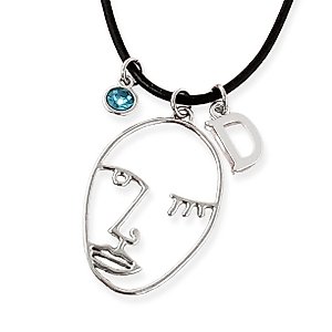 Winking Face Necklace in Silver, Picasso Face Necklace, Artistic Face