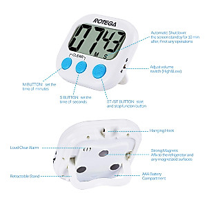 ROTEGA 3 Pack Upgrade Magnetic Digital Kitchen Timer, Auto Shut-Off, Loud Alarm and Volume Adjustable,Strong Magnet Back, Large LCD Display, Premium Count-Up & Count Down for Cooking, Classroom,White