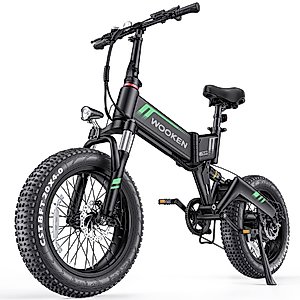 Wooken Electric Bike for Adults, 20''X4.0 Fat Tire Ebike for Adults, (Peak 750W) Foldable Electric Bicycle with 48V 10Ah Battery, 7 Speed, Shock Absorber, 20MPH Ebike for Mountain Beach Snow