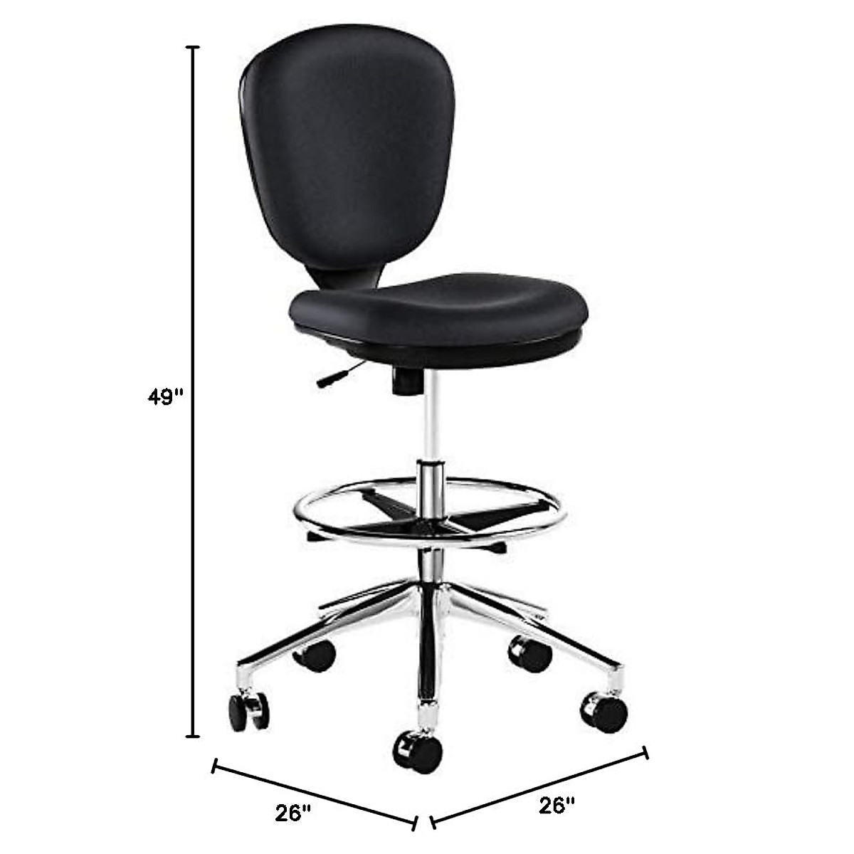 Safco Products Metro Extended Height Rolling Chair 3442BL Ergonomic & Pneumatic Height Adjustment 250lbs Load Capacity Padded Fabric Swivel Base Black