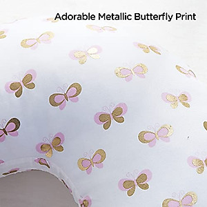 Little Grape Land Nursing Pillow Covers for Baby Girl, Soft Removable Covers Breathable for Breastfeeding Pillows, 2 Pack Nursing Pillow Cases Fit Standard Nursing Pillows (Floral & Butterfly)