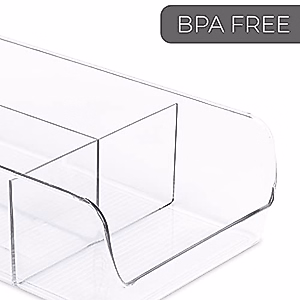 Smart Design 3 Compartment Clear Bin Organizer - Set of 2 - BPA Free Plastic Resin - Tea, Sugar, Straws, Fridge, Freezer, Cabinet, Food, Pantry Storage - Kitchen Organizer - Clear