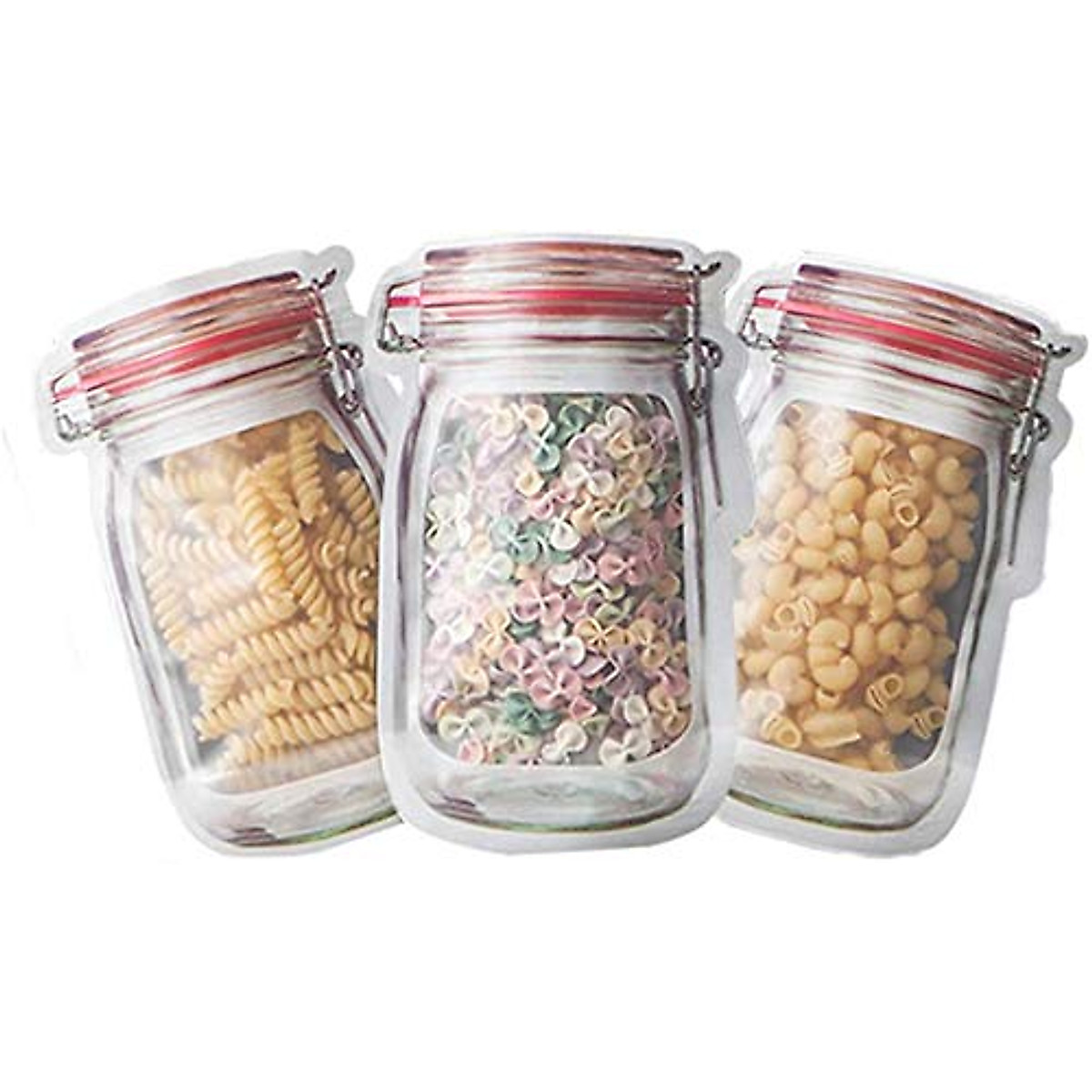 Mason Jar Zipper Bags, Meltset M 12Pcs Reusable Resealable Snack Sandwich Nut Ziplock Bottles Bags, Leakproof Airtight Seal Food Saver Bags for Travel Camping and Kids