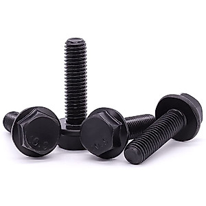 M10-1.5 x 20mm Flanged Hex Bolts Screws, 10.9 Grade Alloy Steel Hexagon Flange Bolts for Machinery Automotive, Black Oxide Finish, Full Thread, 10 PCS