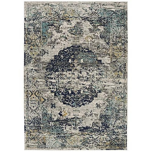SAFAVIEH Madison Collection 3' x 5' Light Grey/Blue MAD158F Oriental Medallion Distressed Non-Shedding Living Room Bedroom Accent Rug