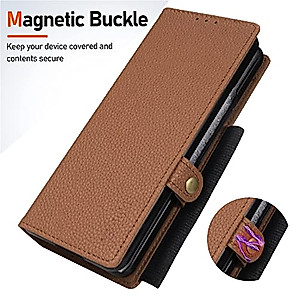 Vitodo for Galaxy Z Fold 3 Case with S Pen Holder, Magnetic Detachable Genuine Leather Wallet Phone Case 2 Card Solt with 2 Stylus Storage Protection Flip Case for Samsung Galaxy Z Fold 3 5g (Brown)