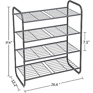 MAX Houser 4-Tier Metal Shoe Rack, Free Standing Shoe Storage Organizer, Wire Grid Shoe Tower for Closet Bedroom, Entryway, Gunmetal